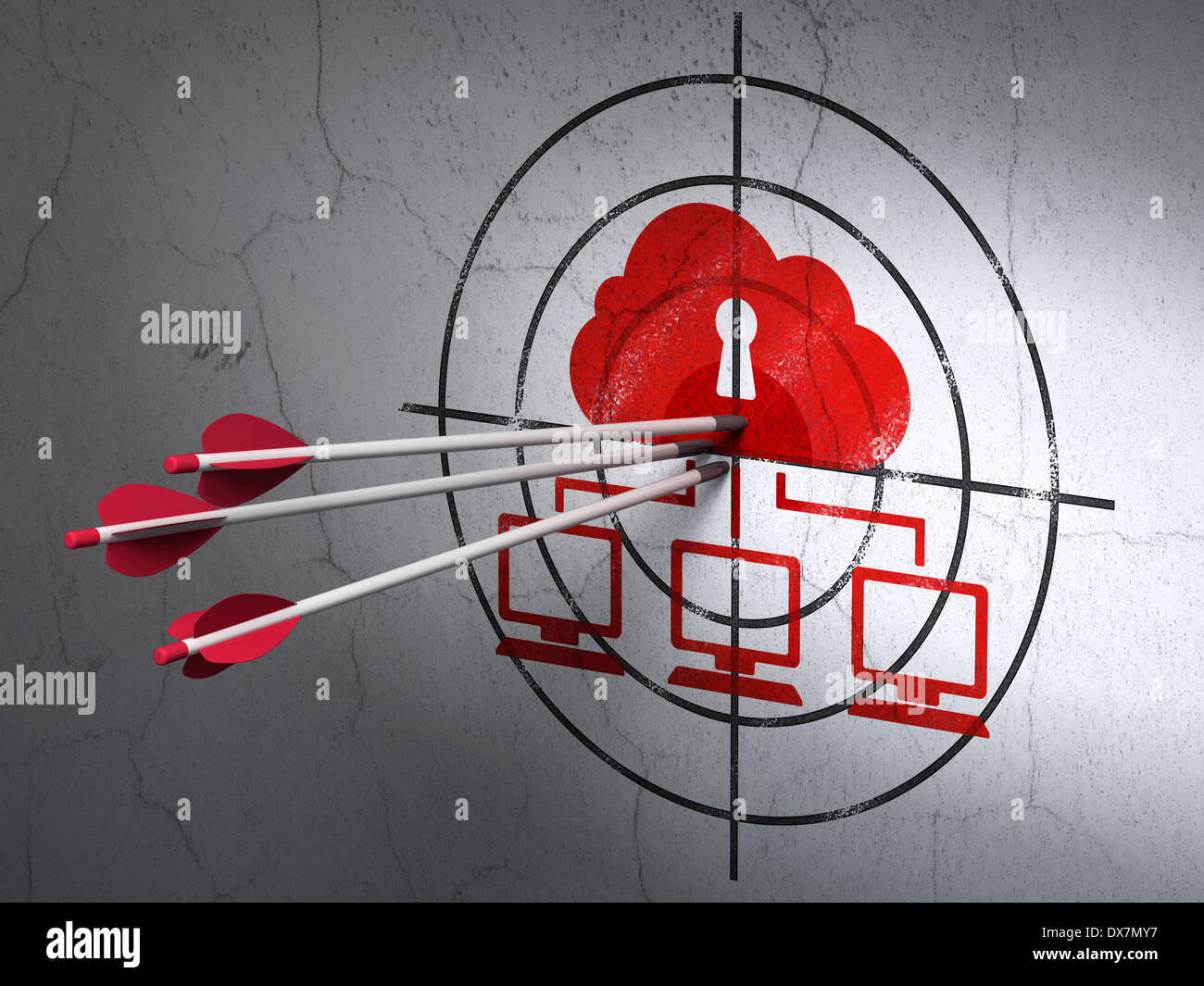 Safety concept: arrows in Cloud Network target on wall background Stock ...