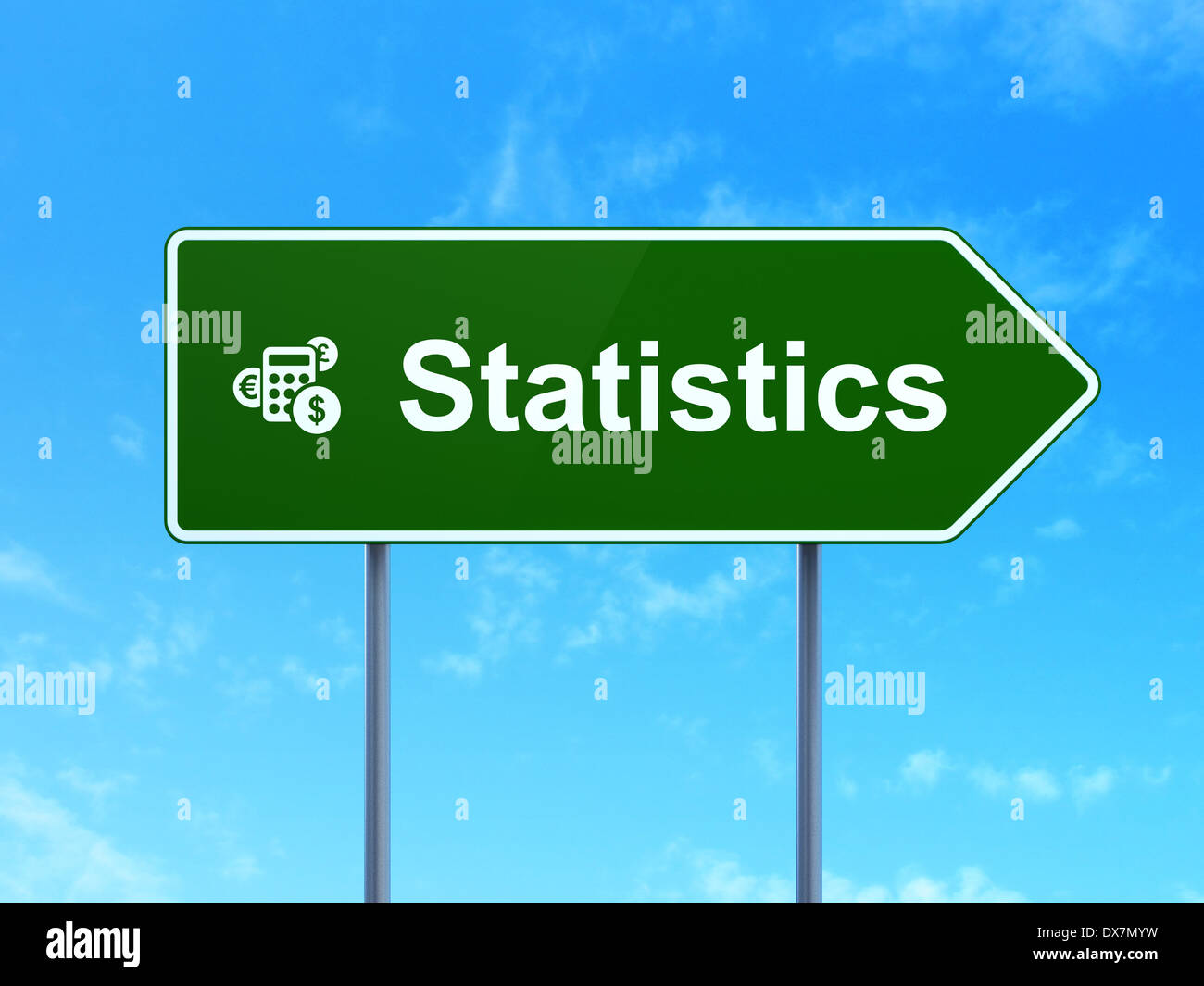 Business concept: Statistics and Calculator on road sign background ...