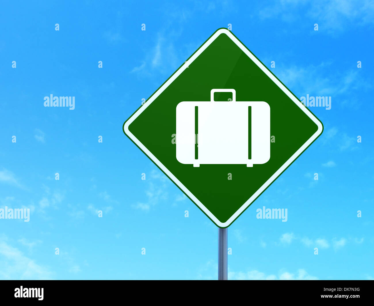 Vacation concept: Bag on road sign background Stock Photo - Alamy