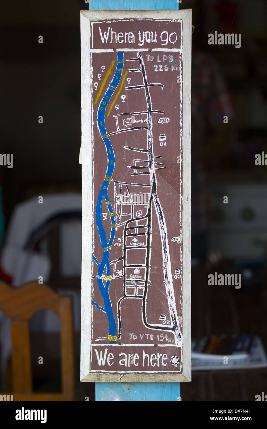 Amusing map in Vang Vieng, Laos Stock Photo - Alamy