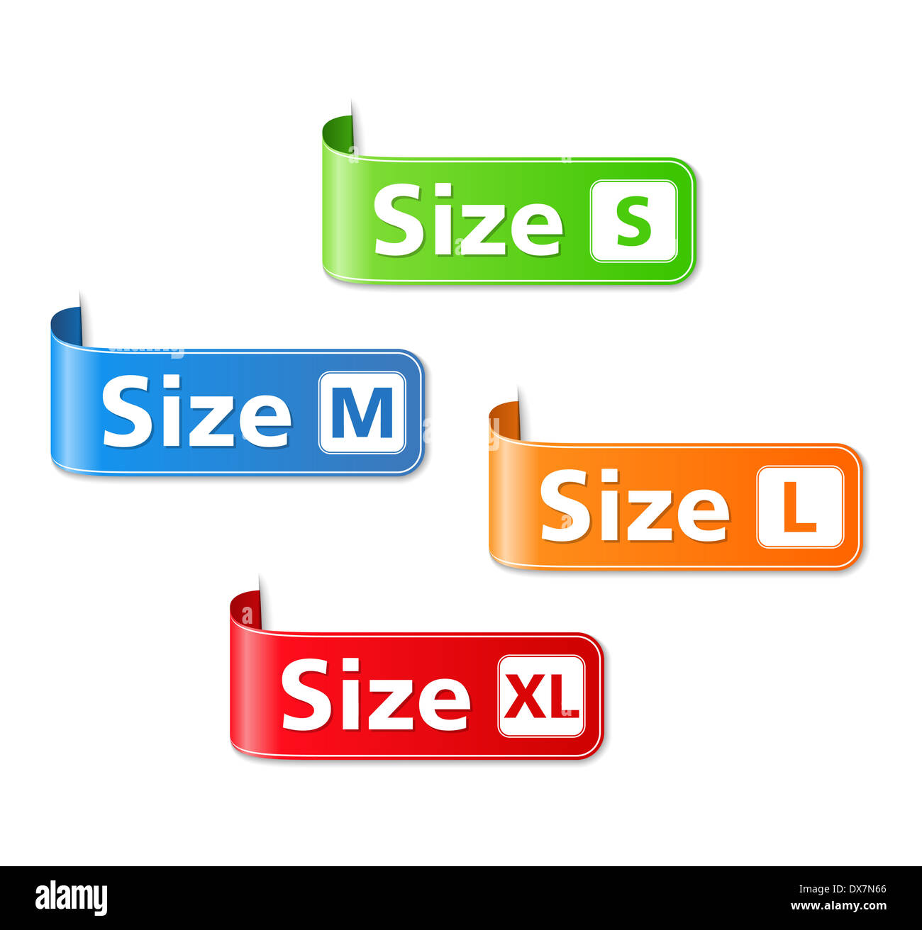 Size labels on white background Stock Photo - Alamy