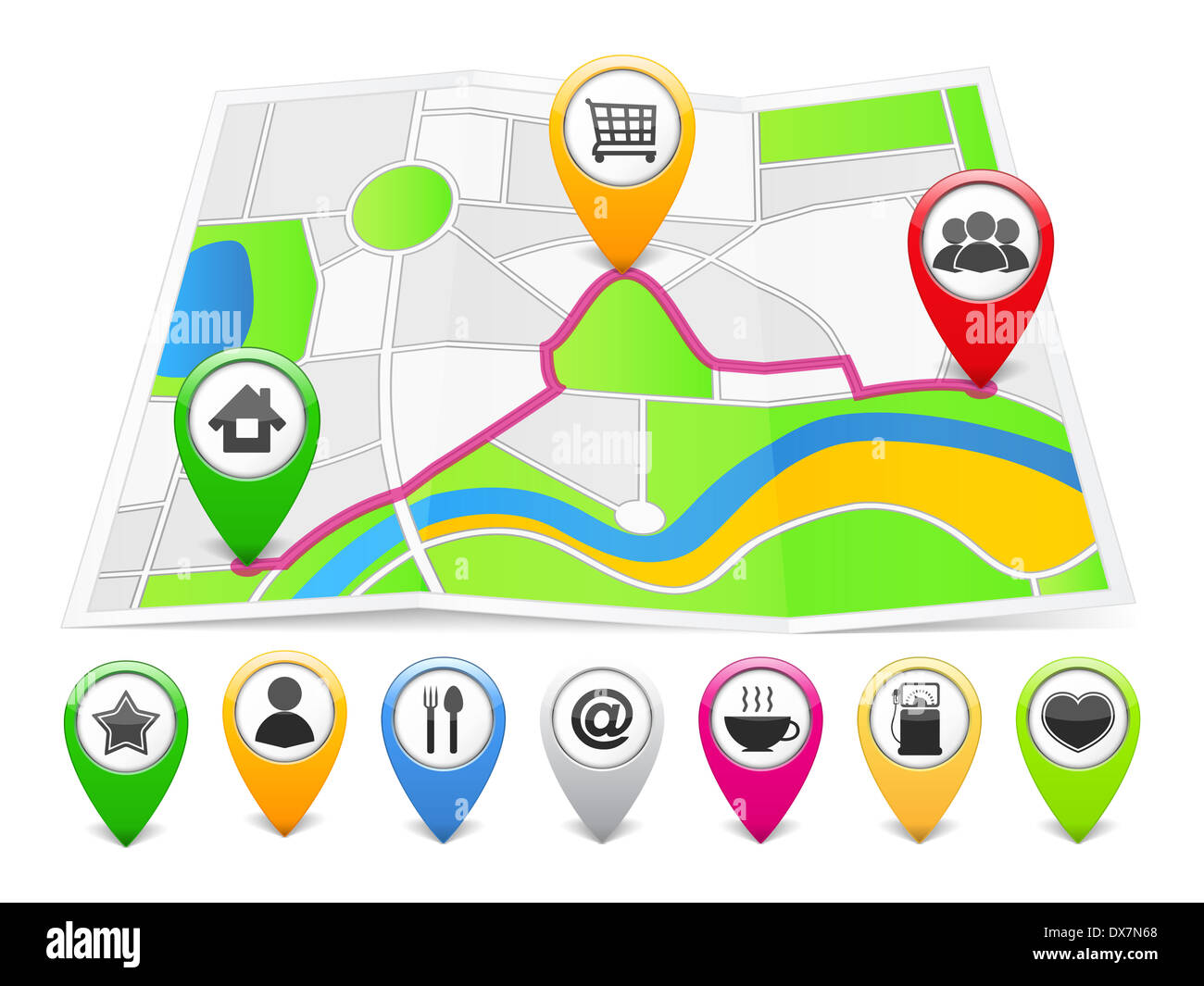 Map route markers Cut Out Stock Images & Pictures - Alamy
