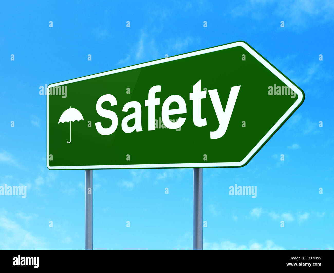 Privacy concept: Safety and Umbrella on road sign background Stock ...