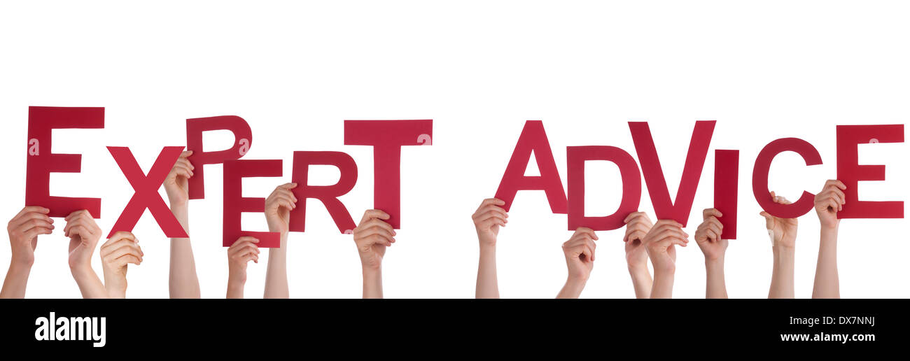 Many Hands Holding the red Words Expert Advice, Isolated Stock Photo ...