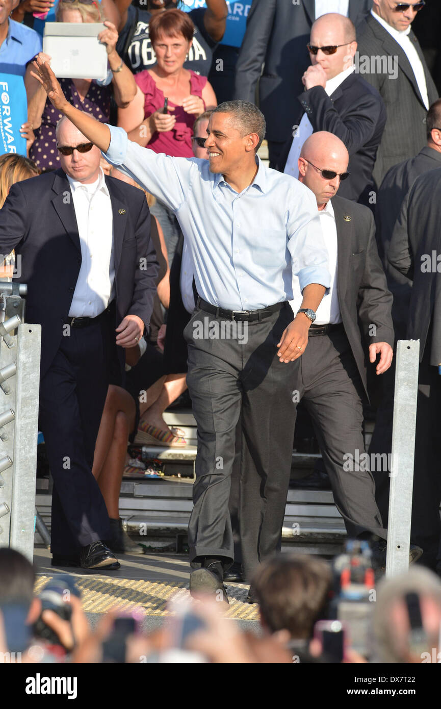 US President Barack Obama speaks at a rally at McArthur High School in ...