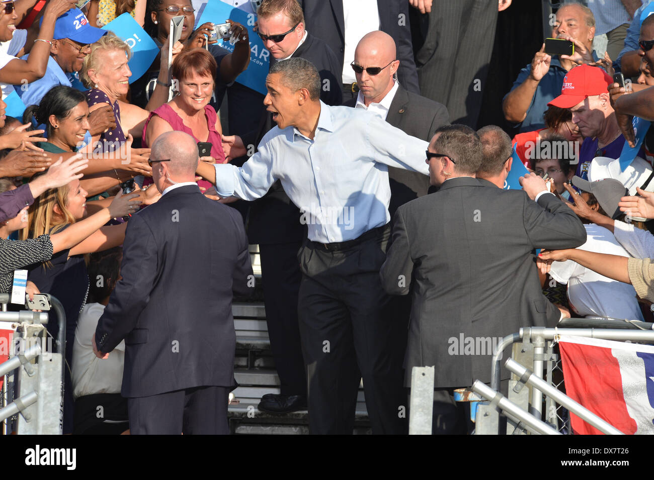 US President Barack Obama speaks at a rally at McArthur High School in ...
