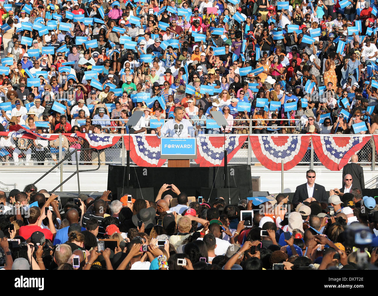 US President Barack Obama speaks at a rally at McArthur High School in ...