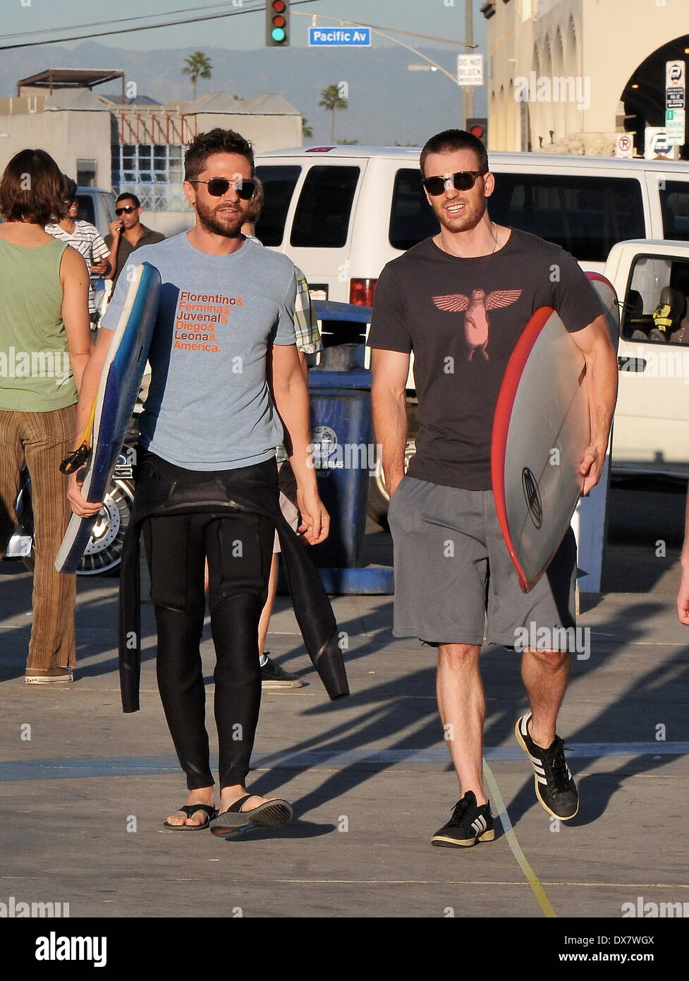 Topher Grace and Chris Evans filming their new movie on Venice Beach, a ...
