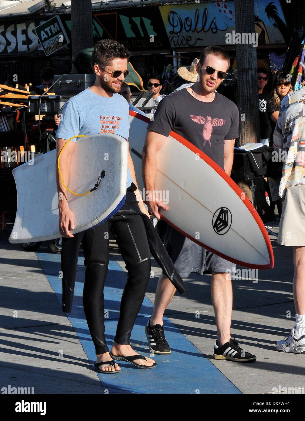 Topher Grace and Chris Evans filming their new movie on Venice Beach, a ...