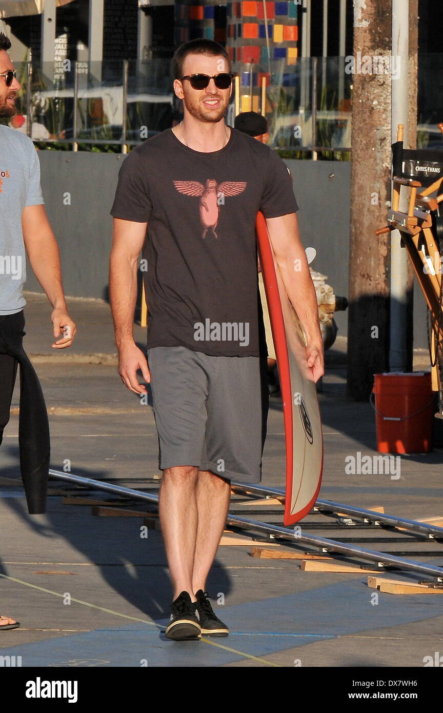 Topher Grace and Chris Evans filming their new movie on Venice Beach, a ...