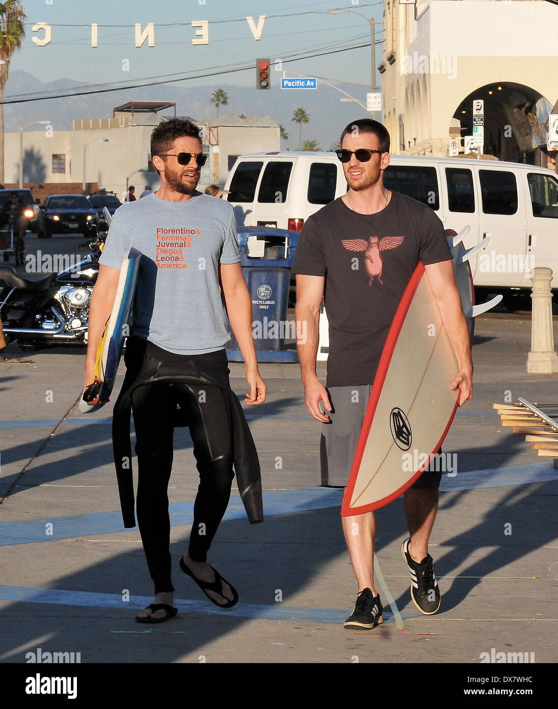 Topher Grace and Chris Evans filming their new movie on Venice Beach, a ...