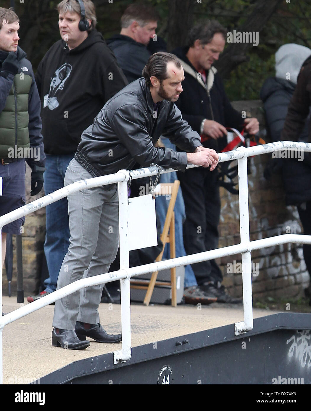 Jude Law on the film set of 'Dom Hemingway' filming on location by a ...
