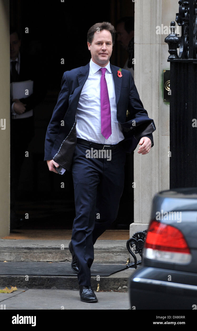 Deputy Prime Minister Nick Clegg leaves 10 Downing Street on his way to ...