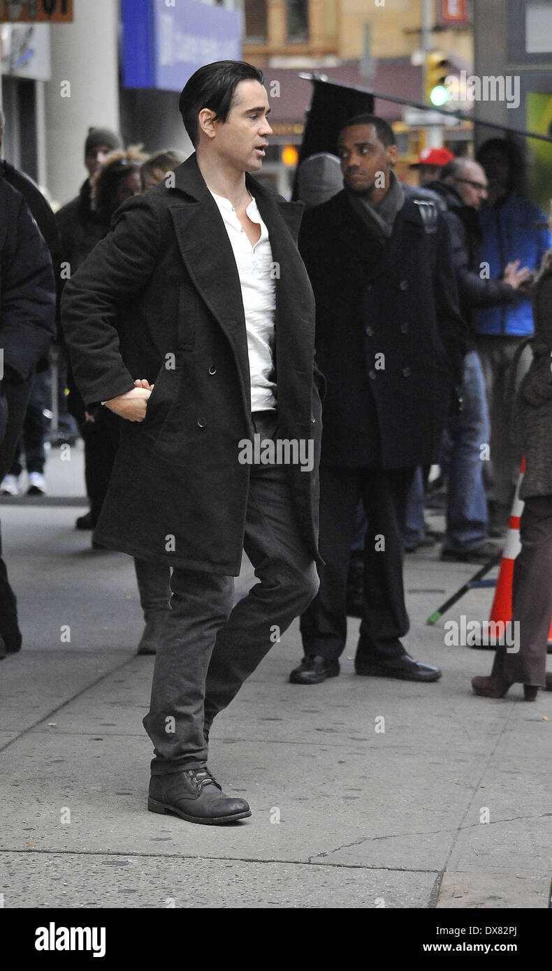 Colin Farrell filming on location for 'Winter's Tale' Featuring: Colin ...