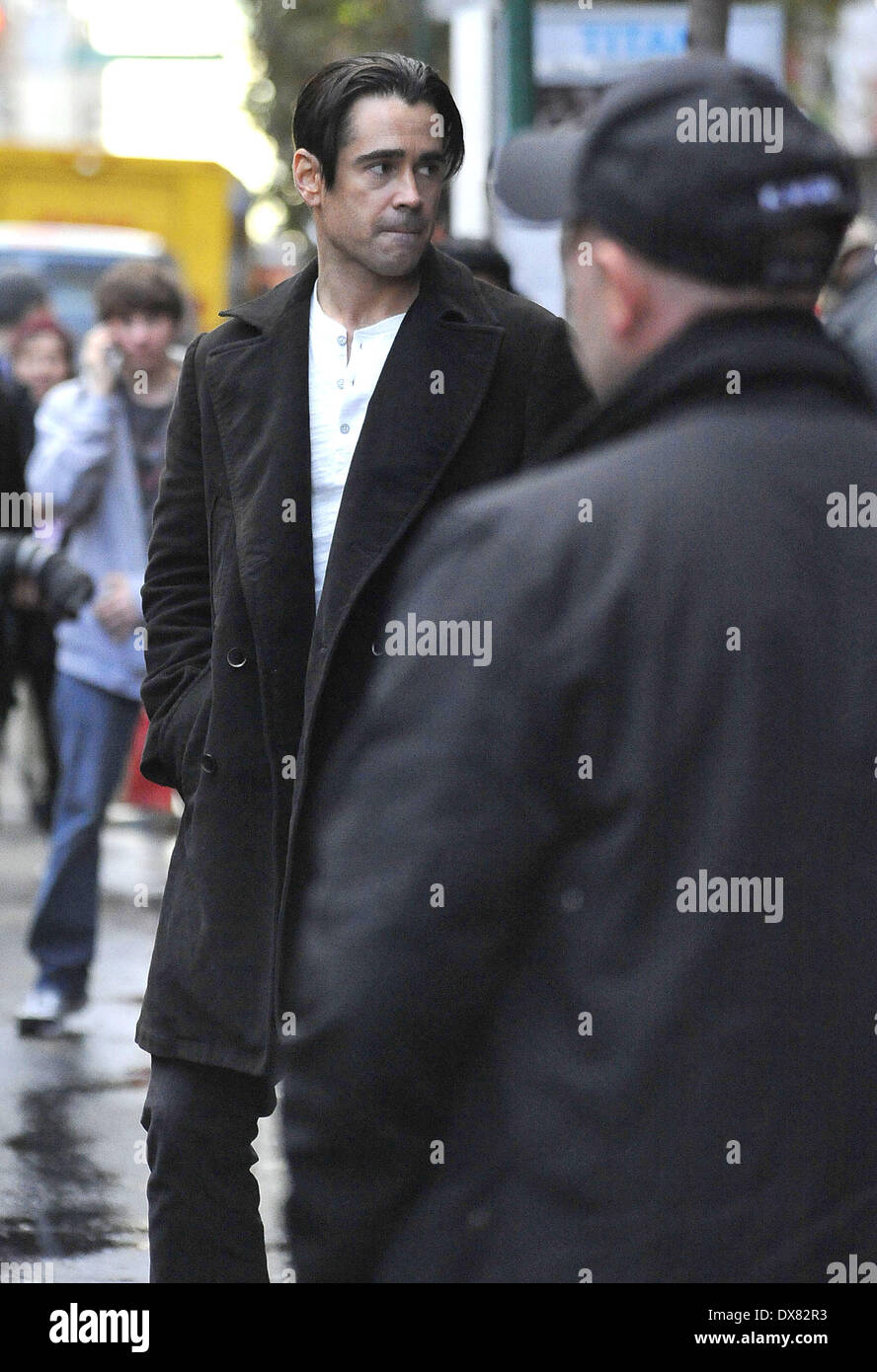 Colin Farrell filming on location for 'Winter's Tale' Featuring: Colin ...