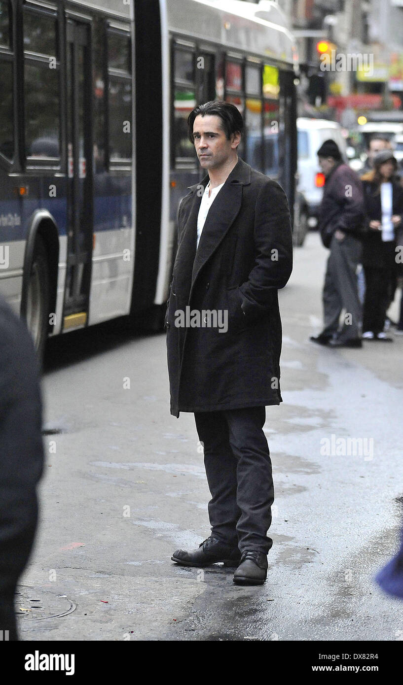 Colin Farrell filming on location for 'Winter's Tale' Featuring: Colin ...