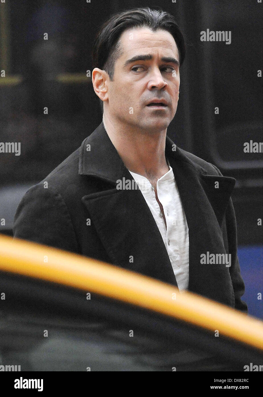Colin Farrell filming on location for 'Winter's Tale' Featuring: Colin ...