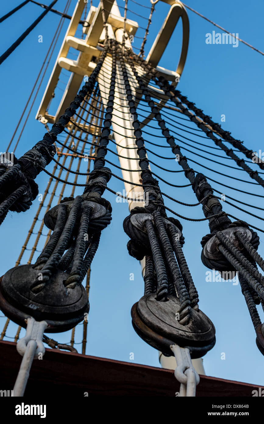 Mast and rigging on ships at Tobacco Dock, Wapping, East London: the ...