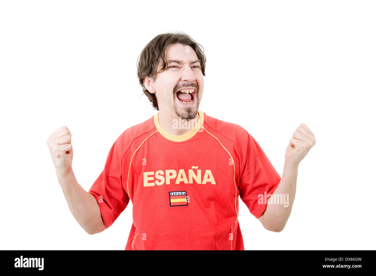 happy spanish man supporter, isolated on white Stock Photo - Alamy