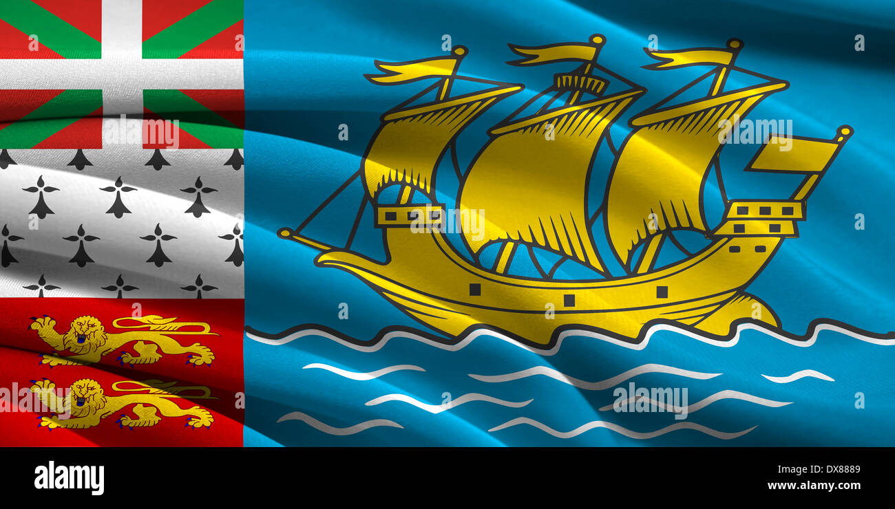 Flag of Saint-Pierre and Miquelon waving in the wind Stock Photo - Alamy