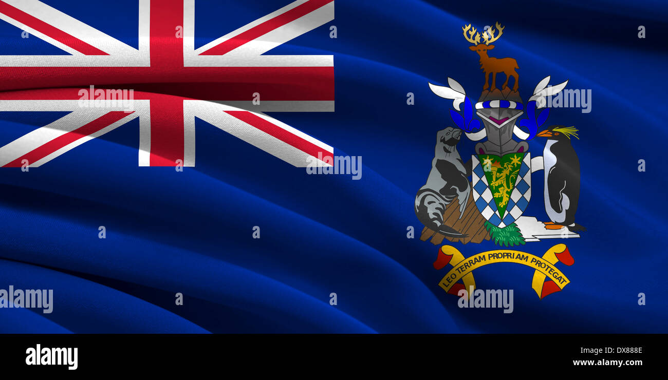Flag of South Georgia and the South Sandwich Islands waving in the wind ...