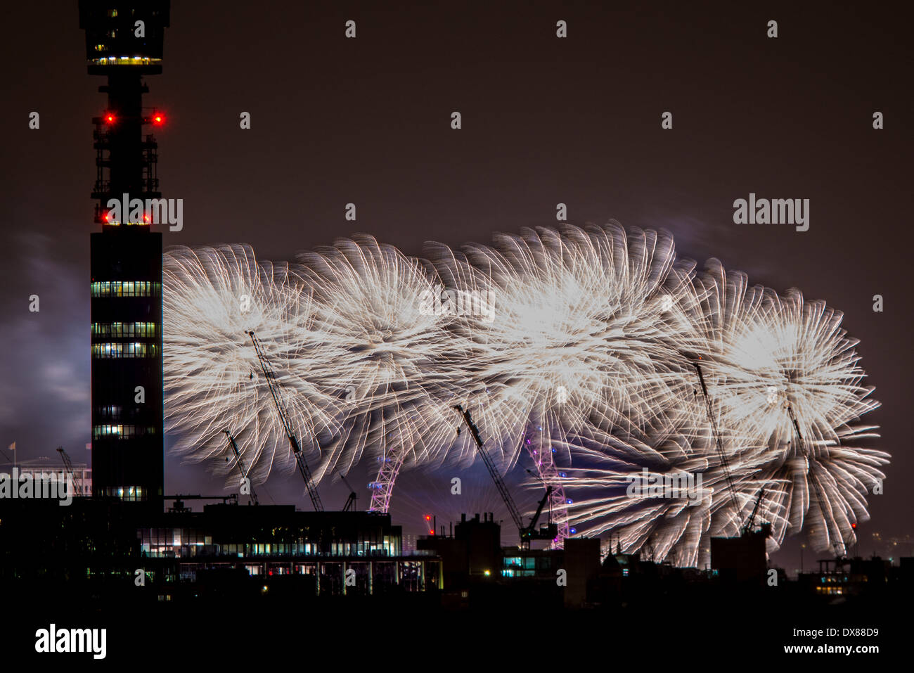 BT Tower and the London Eye viewed at night from Primrose Hill as 2013 ...
