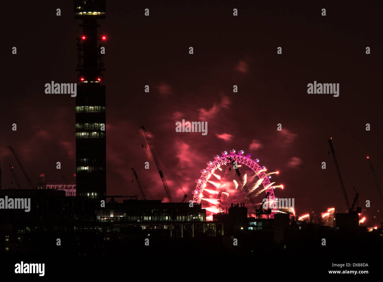 BT Tower and the London Eye viewed at night from Primrose Hill as 2013 ...