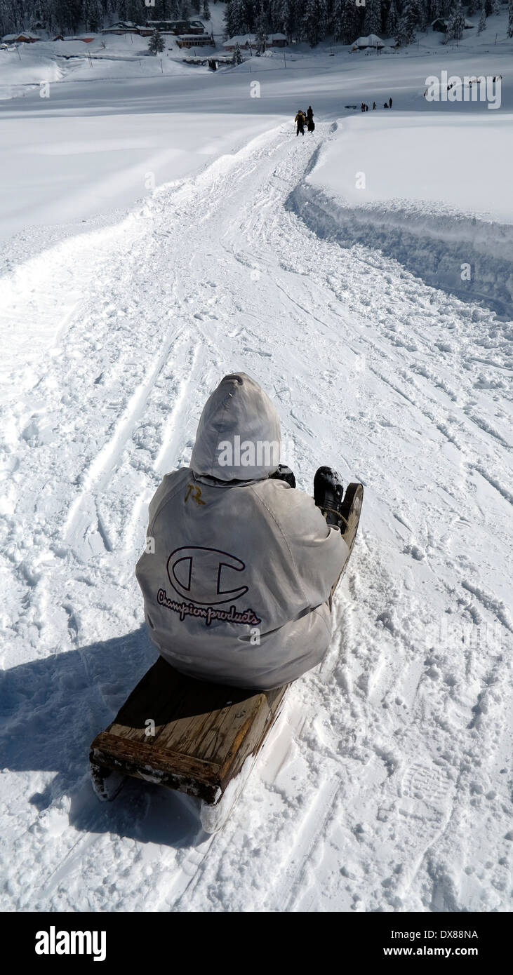 India, Kashmir, Gulmarg, Himalayan Ski Resort, toboggan used to ...