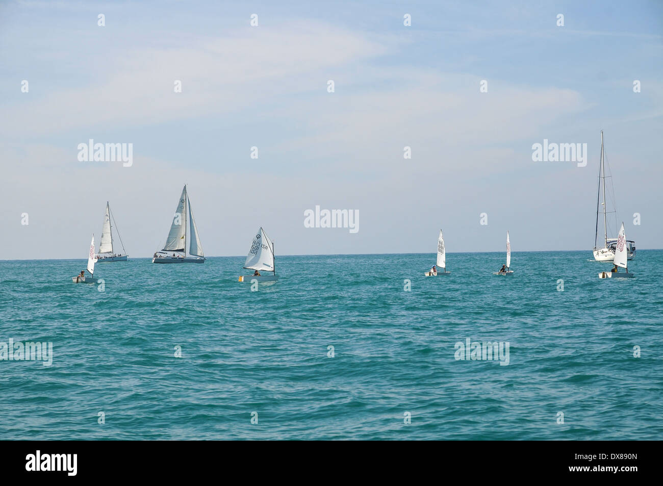 Sail boat in the Mediterranean Sea. Photographed in Israel, Herzlya ...
