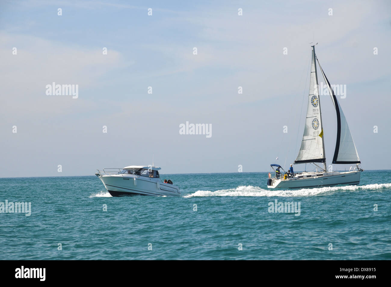 Sail boat in the Mediterranean Sea. Photographed in Israel, Herzlya ...