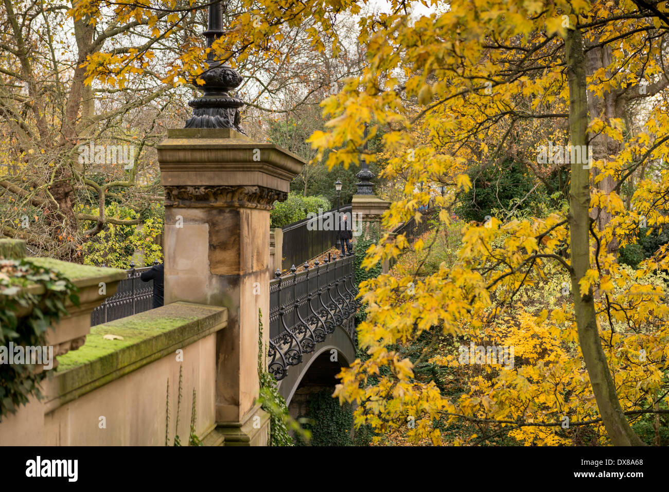 Primrose Hill Bridge, Regent's Park, London, shrouded in the golden ...