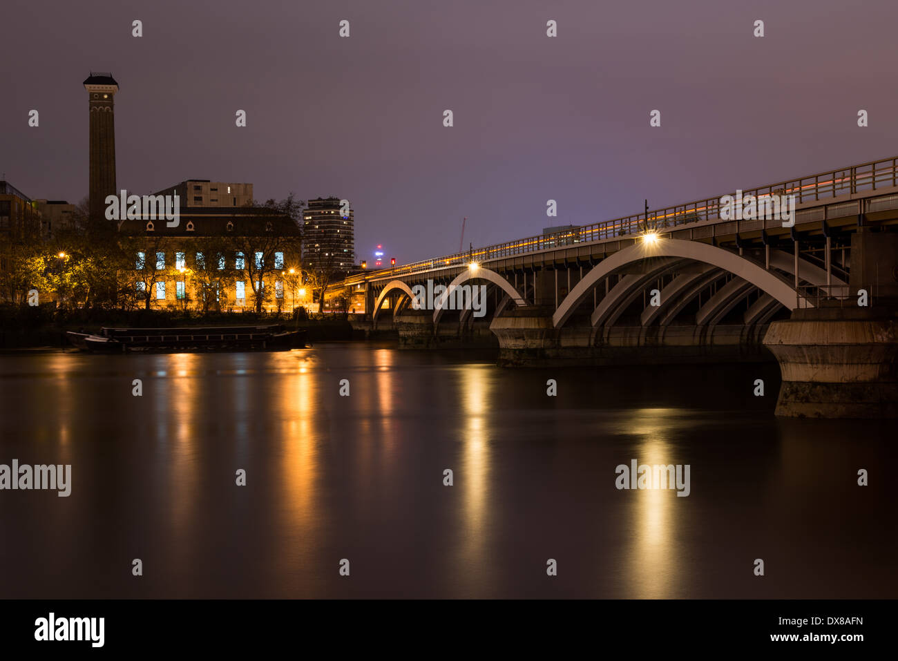 Pump House Tower, Chelsea, and Grosvenor Bridge from across the River ...