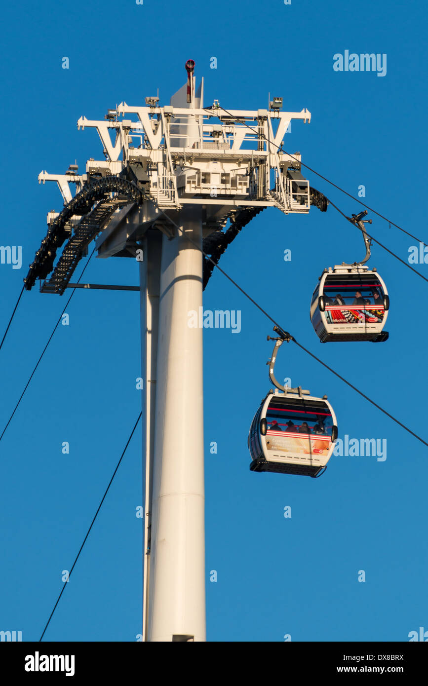 Emirates Air Line Cable Car crosses River Thames between the O2, North ...