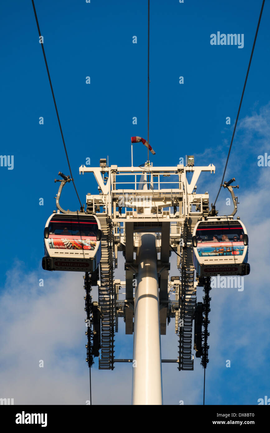 Emirates Air Line Cable Car crosses River Thames between the O2, North ...