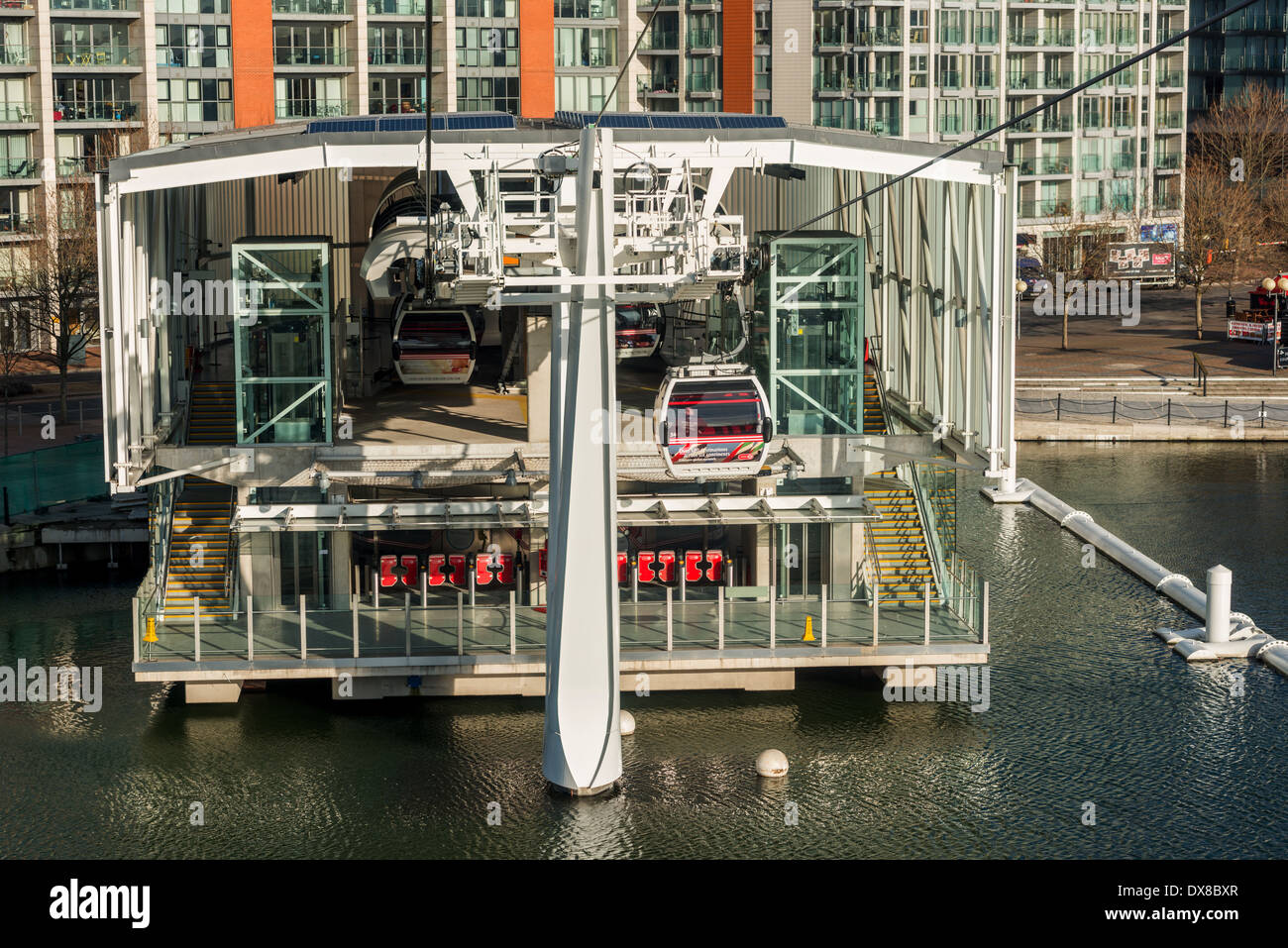 Emirates Air Line Cable Car crosses River Thames between the O2, North ...