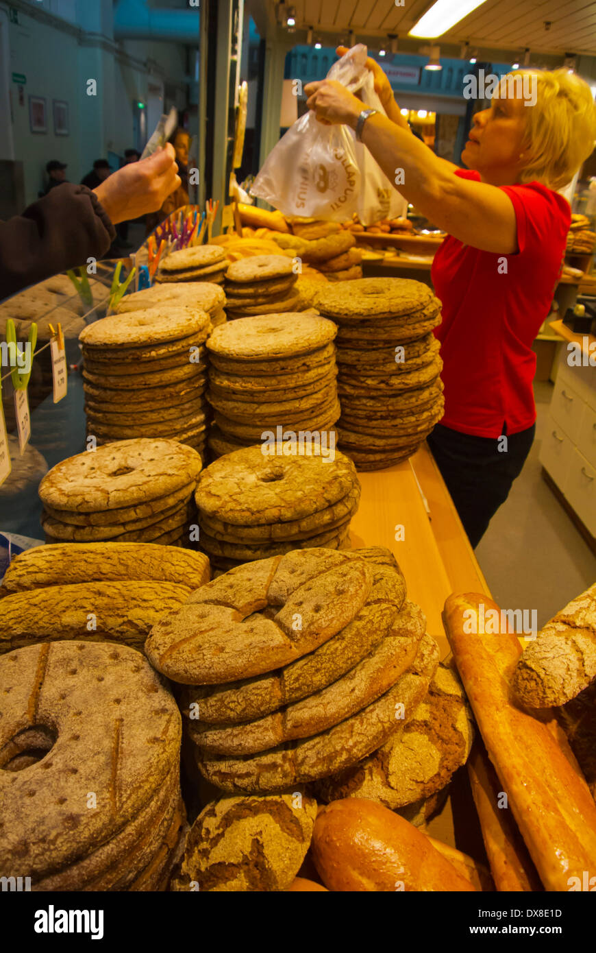 Rye bread, bread stall, Tampereen kauppahalli the market hall, Tampere ...