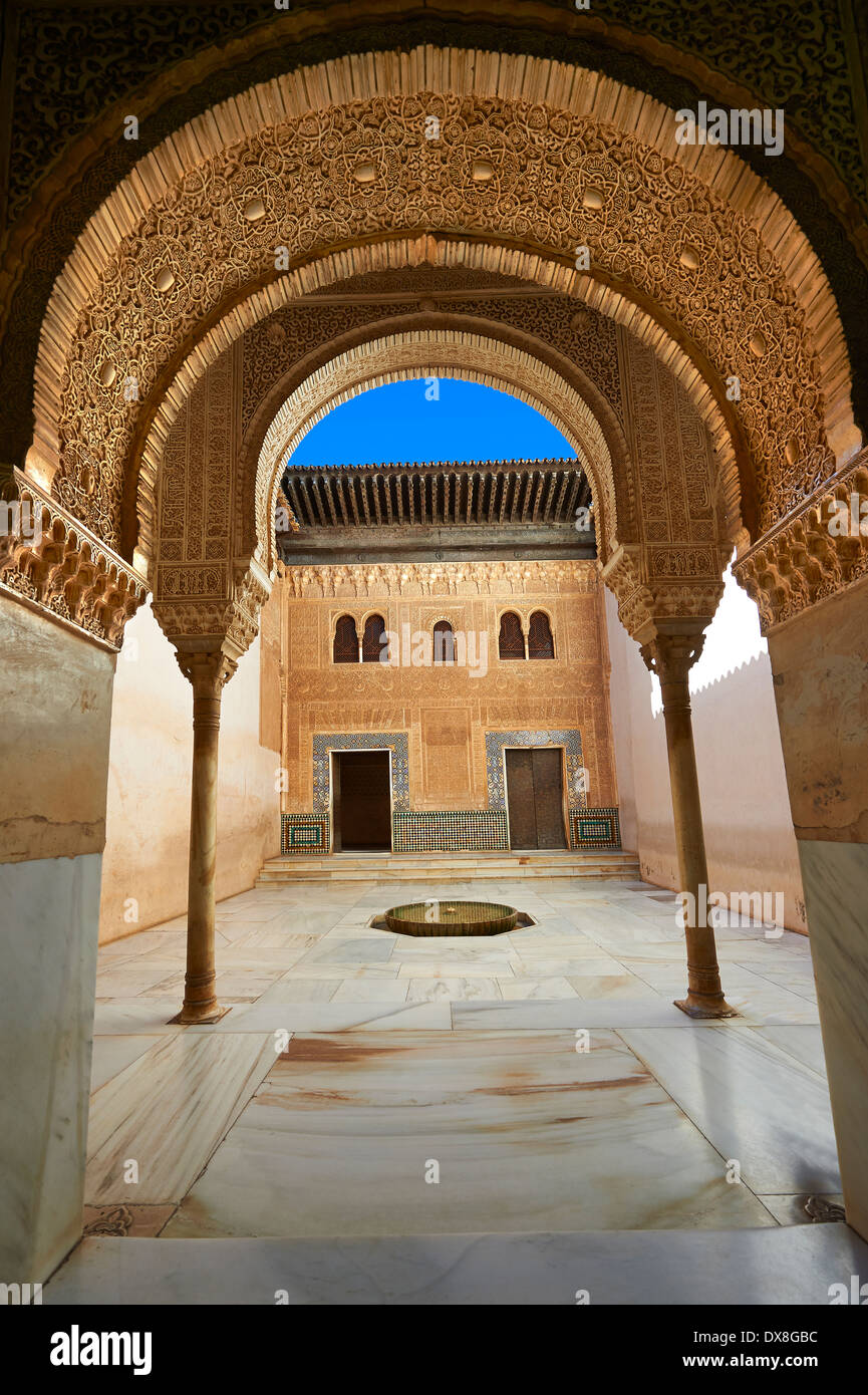 Nasrid mocarabe Arab pillars and capitals in the inner courtyard of the ...