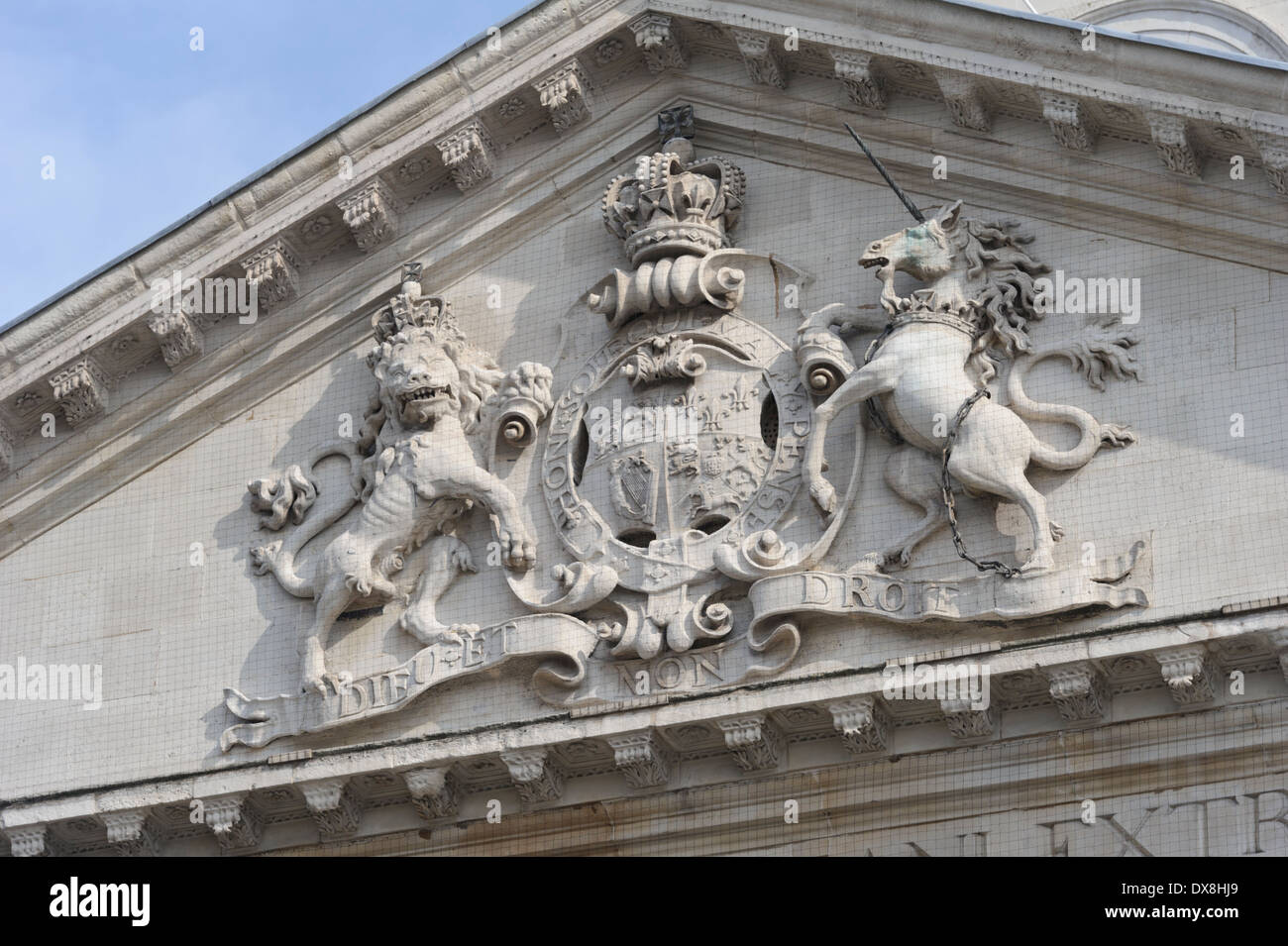 A lion and unicorn as Code of Arms on the facade of St Martin-in-the ...