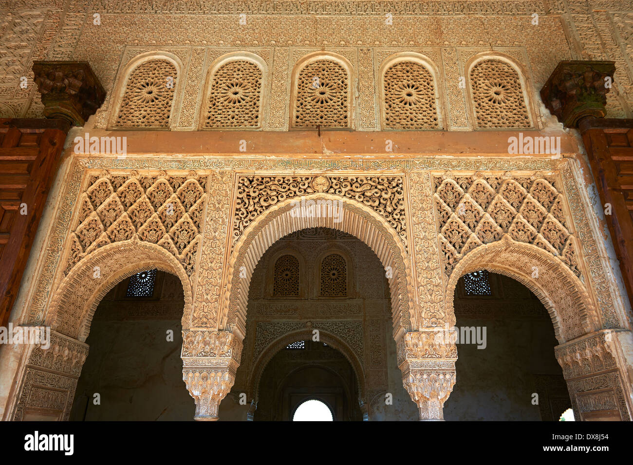 Nasrid mocarabe Arab pillars and capitals in the inner courtyard of the ...