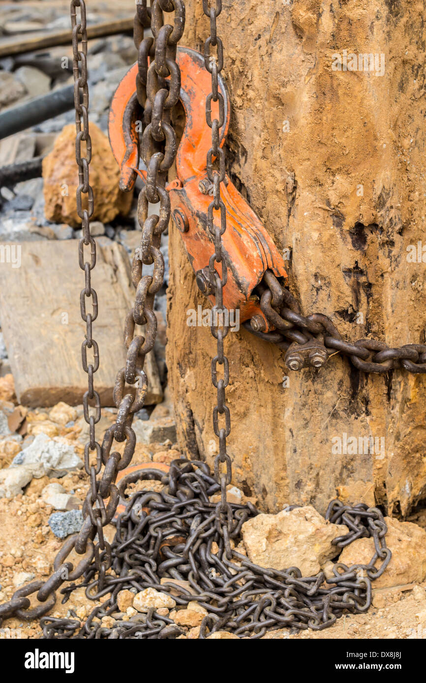 The Chain hoist with a large wooden pole Stock Photo - Alamy