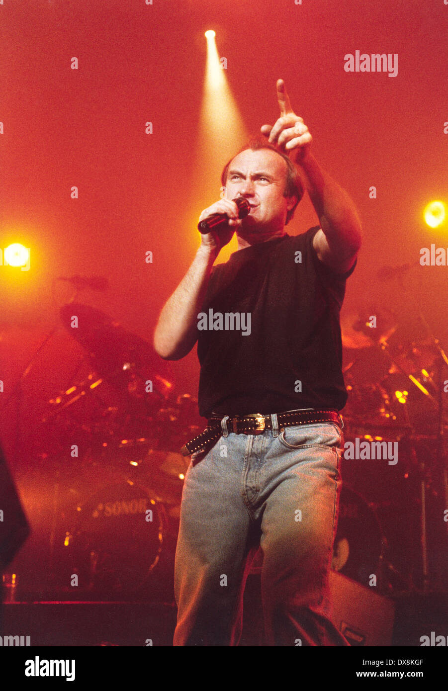 Phil Collins performing with Genesis at the Wolverhampton Civic Hall ...