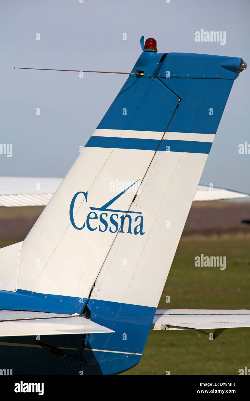 Cessna tail plane on light aircraft at Compton Abbas airfield, Dorset ...