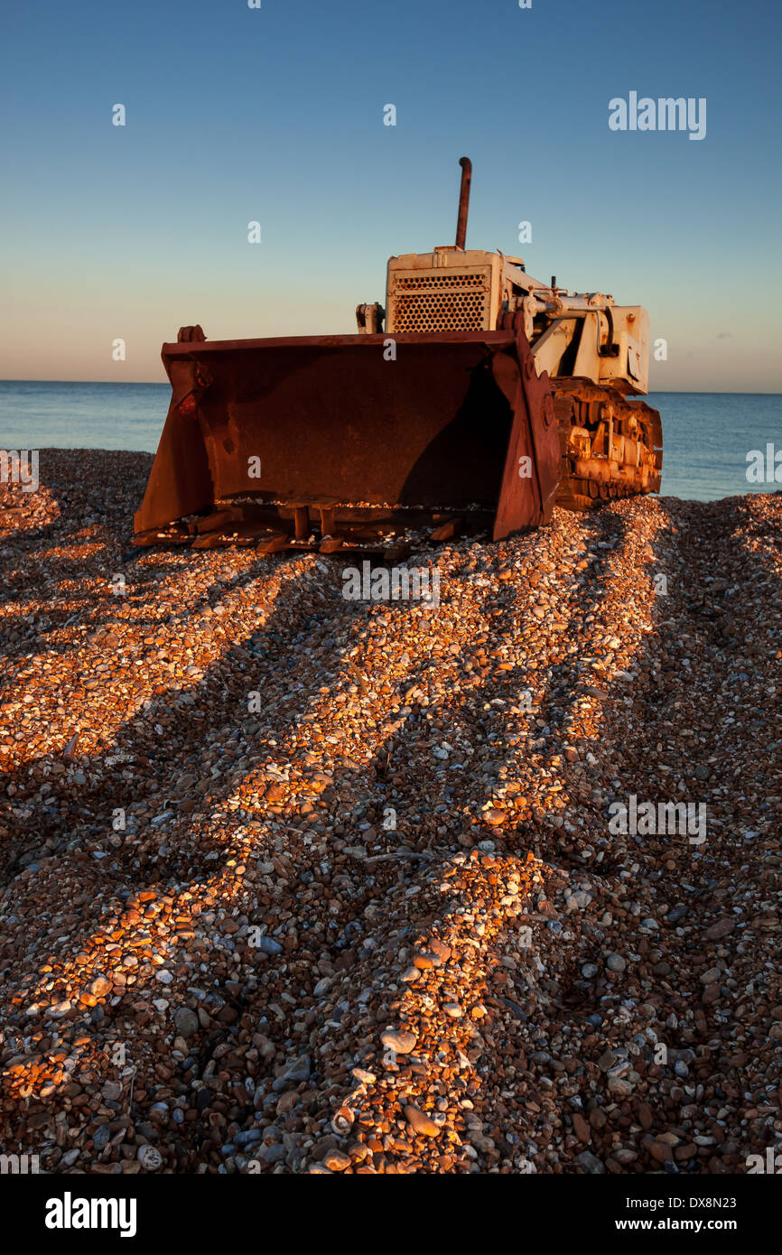 Bulldozer on Dungeness beach Stock Photo - Alamy