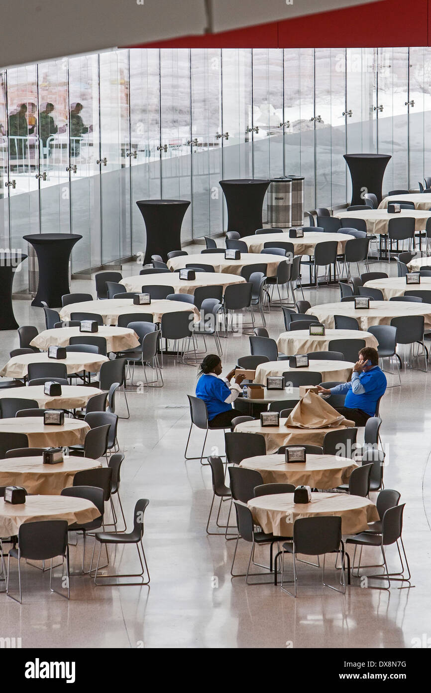 Detroit, Michigan - Two workers in a mostly-empty food court in Cobo ...