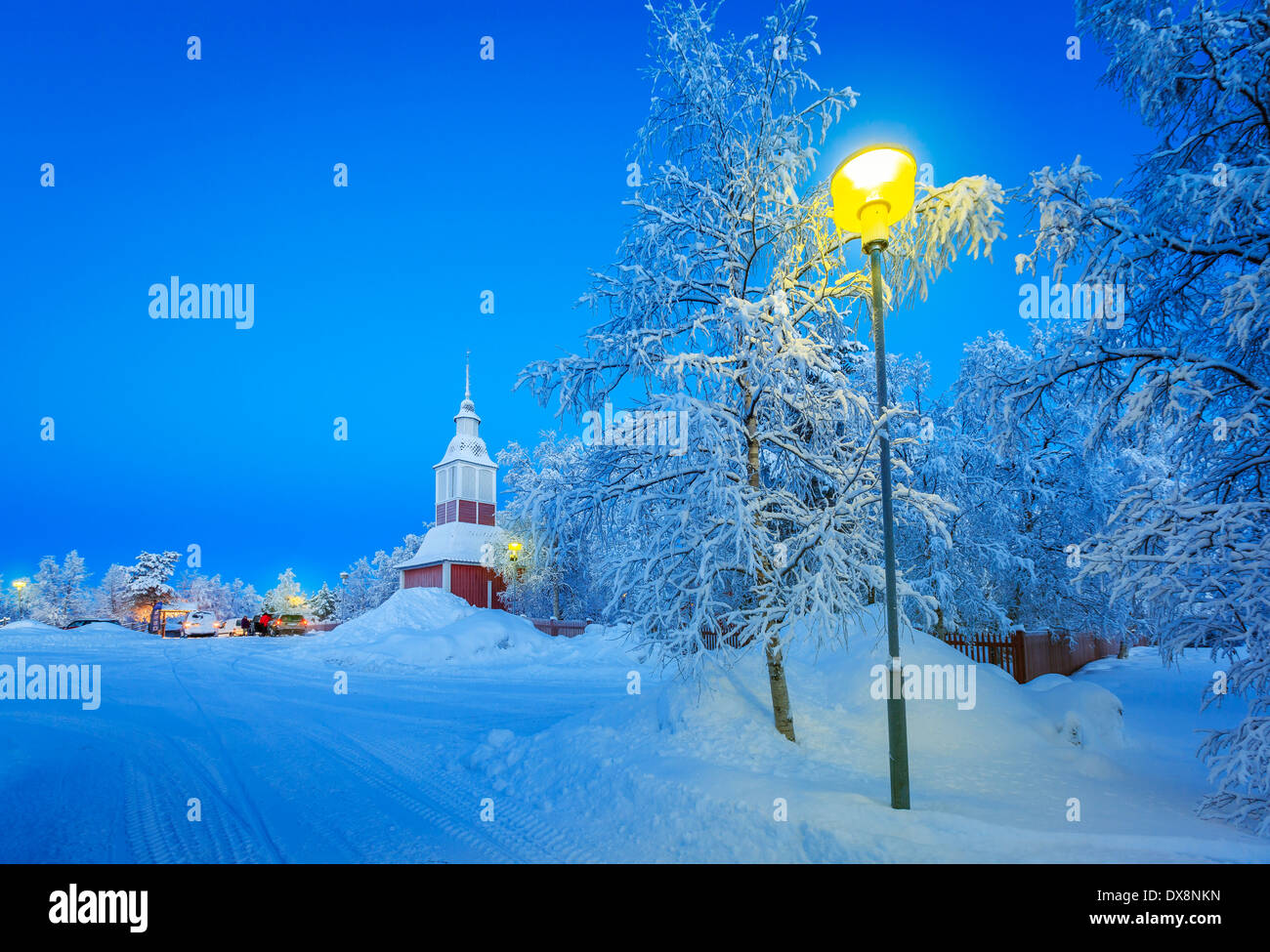 Snow covered trees in extreme cold temperatures, Lapland, Sweden Stock ...