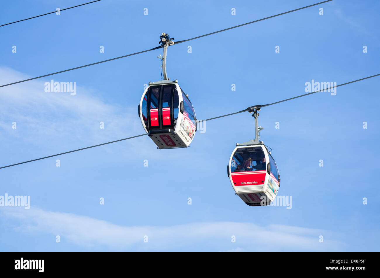 Gondolas of the Emirates Air Line cable car, London England United ...