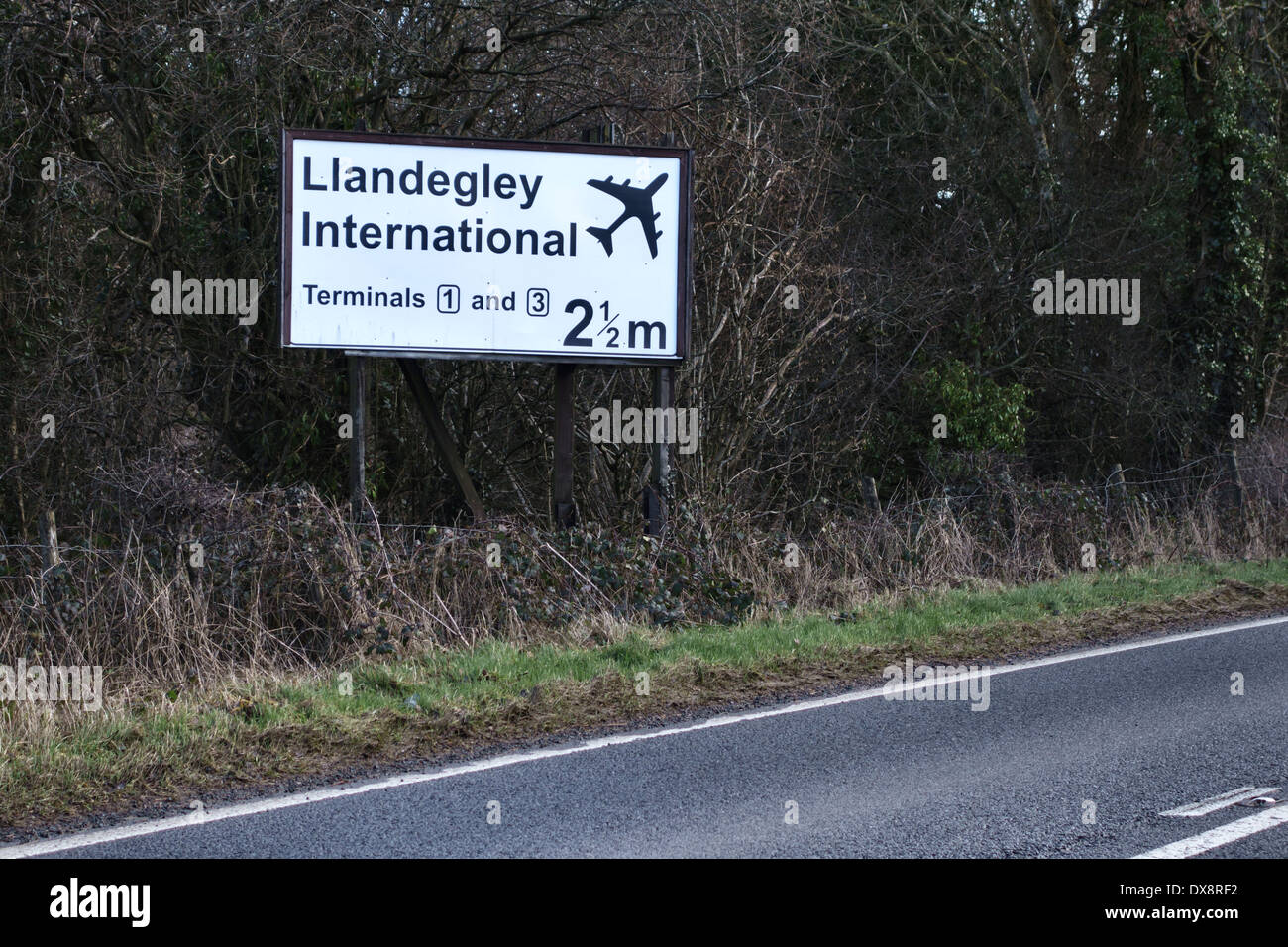 The sign to the fictitious Llandegley International Airport at ...