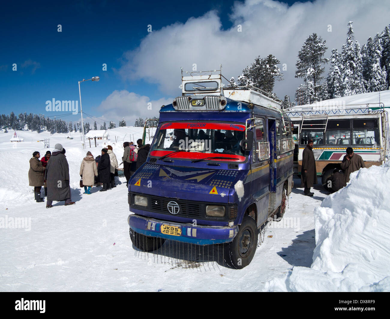 India, Kashmir, Gulmarg, Himalayan Ski Resort main bazaar, local bus to ...