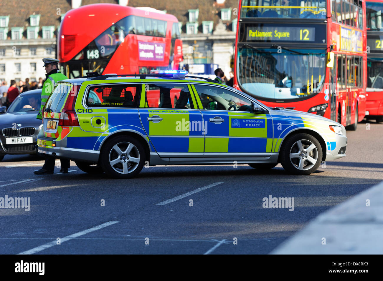 Modern Metropolitan Traffic Police Car barricading the road to stop ...