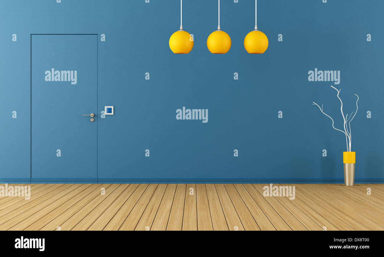 Doors flush with the wall in a empty blue room - rendering Stock Photo ...